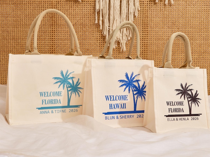 Personalized Palm Tree Wedding Welcome Tote Bag, Destination Favor ...