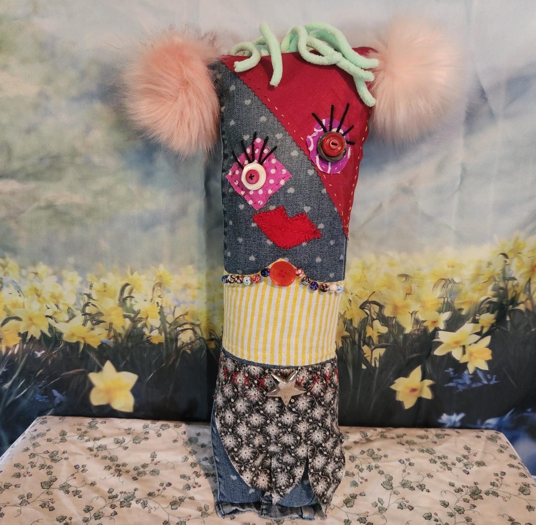 Patchwork Handmade Handsewn Monster Art Rag Doll Unique OOAK 18" Tall ...