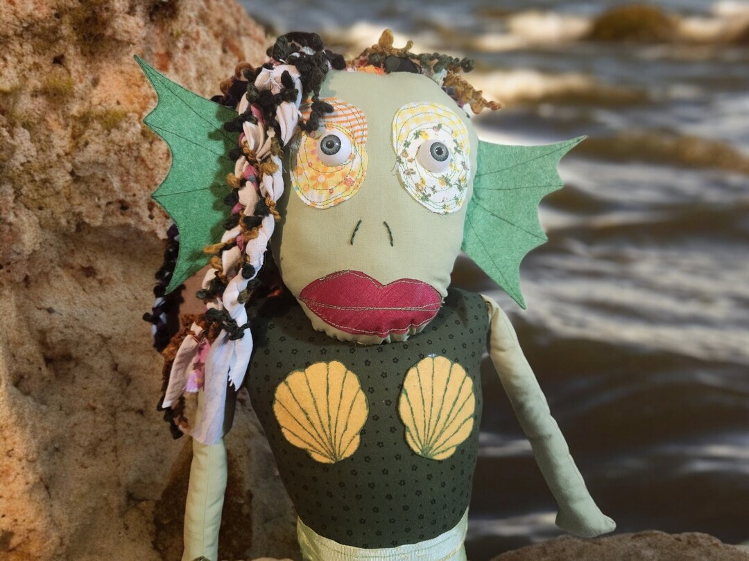 Serpentina Handmade Mermaid Monster Art Textile Rag Doll Handsewn ...