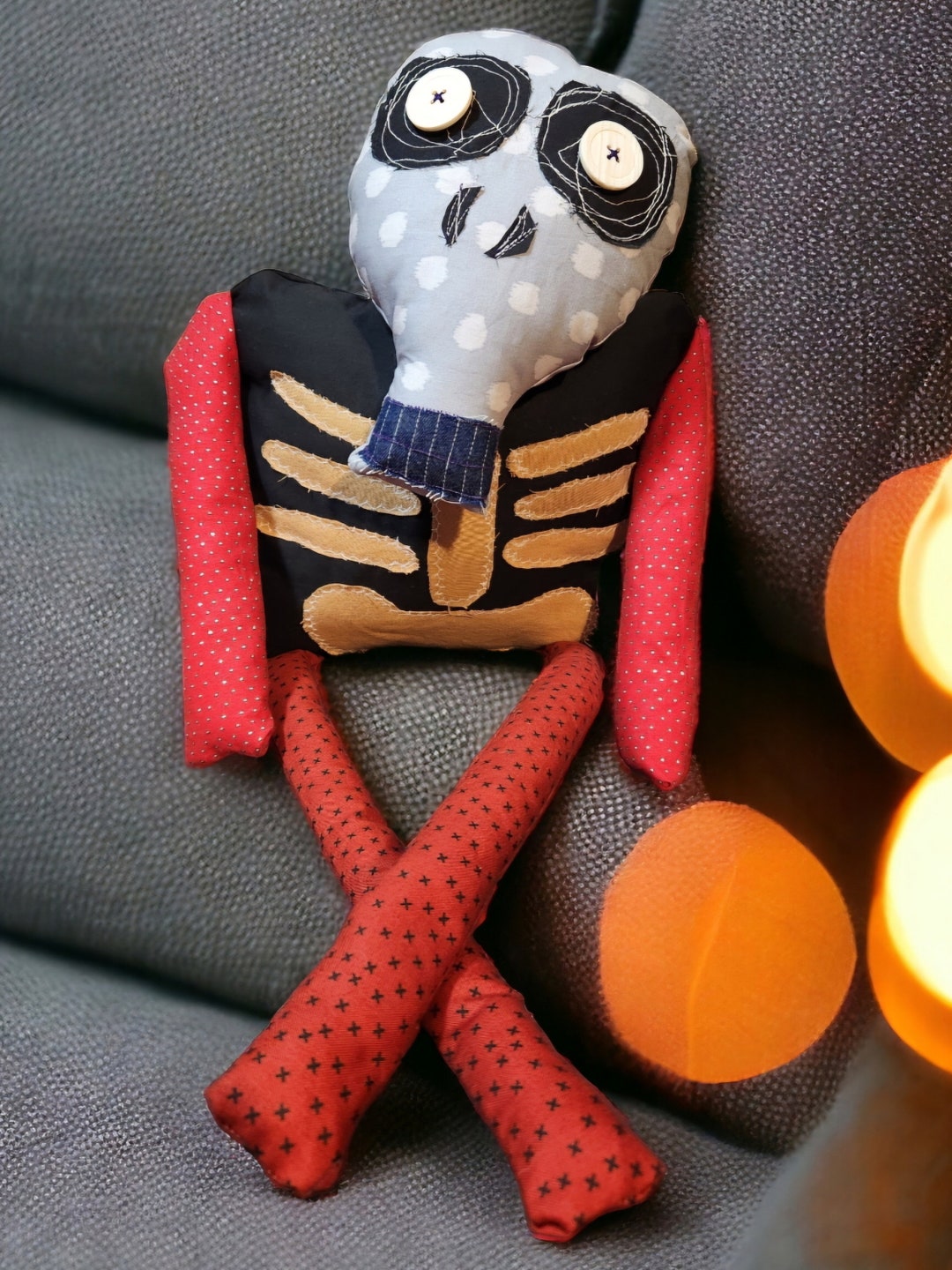 Rattlebones Reggie Handmade Skeleton Monster Art Rag Doll Handsewn ...