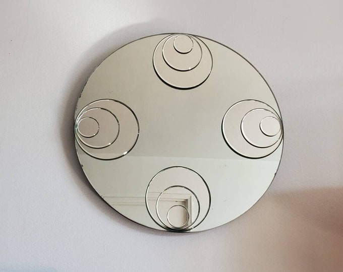 Vintage Art Deco Round Wall Mirror With Applied Graduated Mirror ...