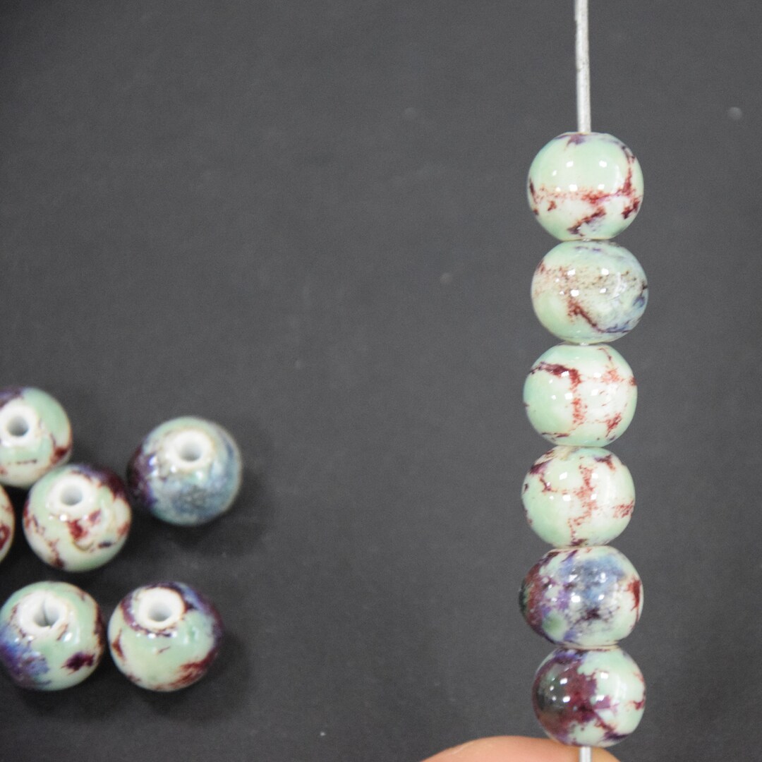 Ceramic Beads Green With Blood Red Patterns of the Imperial - Etsy