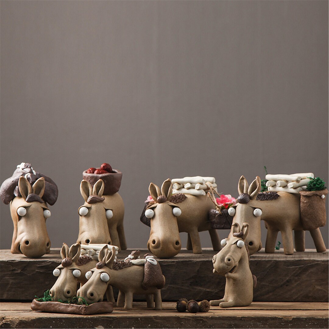 Original Handmade Donkey Ornaments Tea Pet Ceramic Sculpture Creative ...