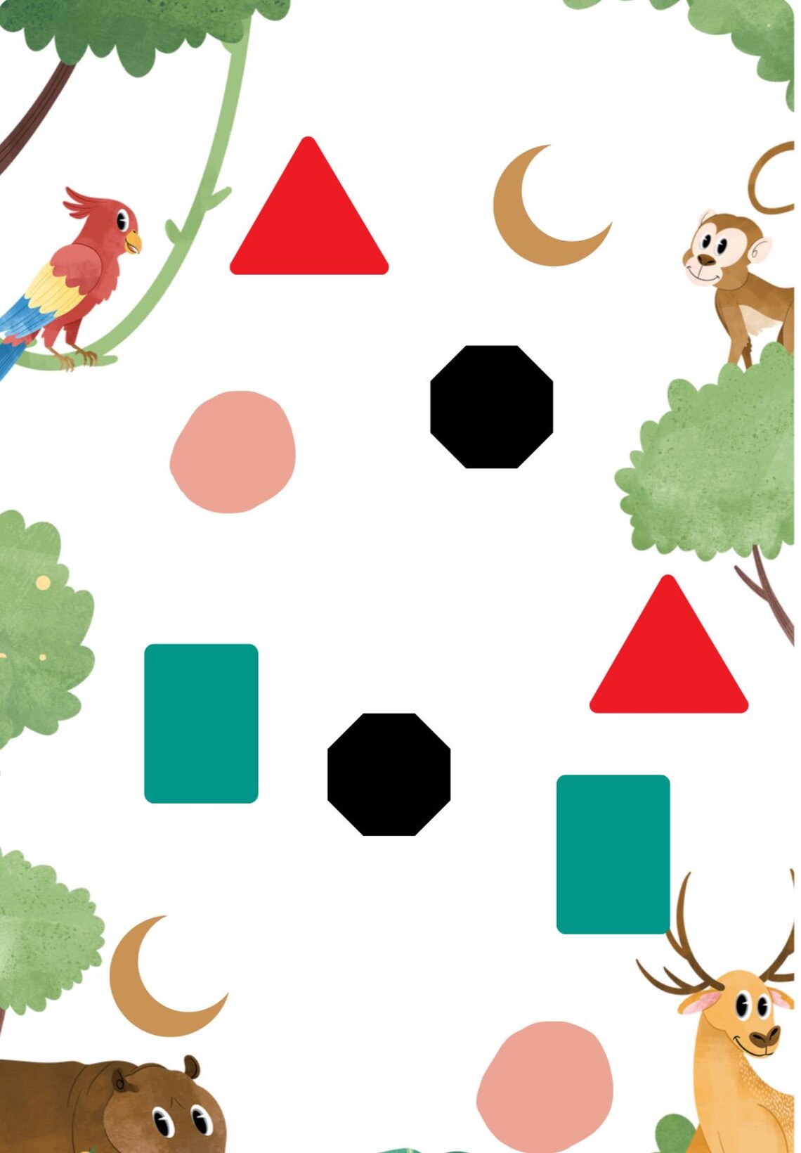 Jungle Animals Shape Match Worksheet for Preschool | Fun Printable ...