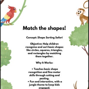 Jungle Animals Shape Match Worksheet for Preschool | Fun Printable ...