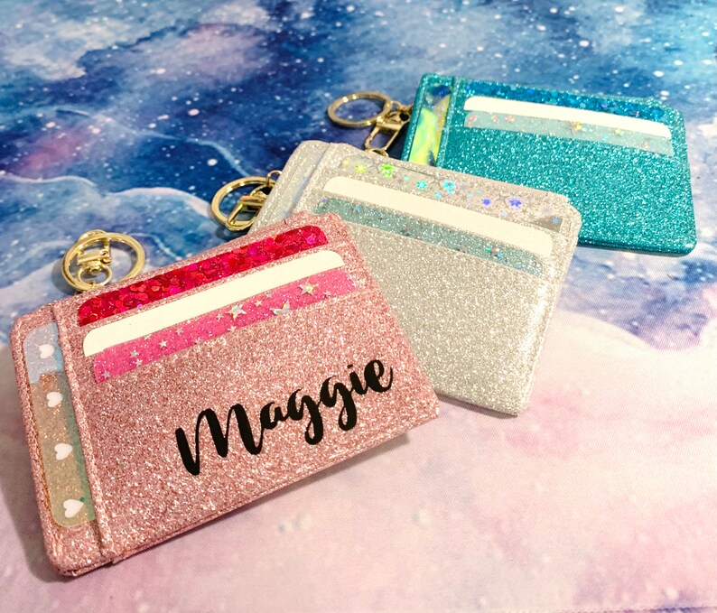 Personalized Vinyl Glitter Keychain Wallet / ID Holder Bling / Card ...