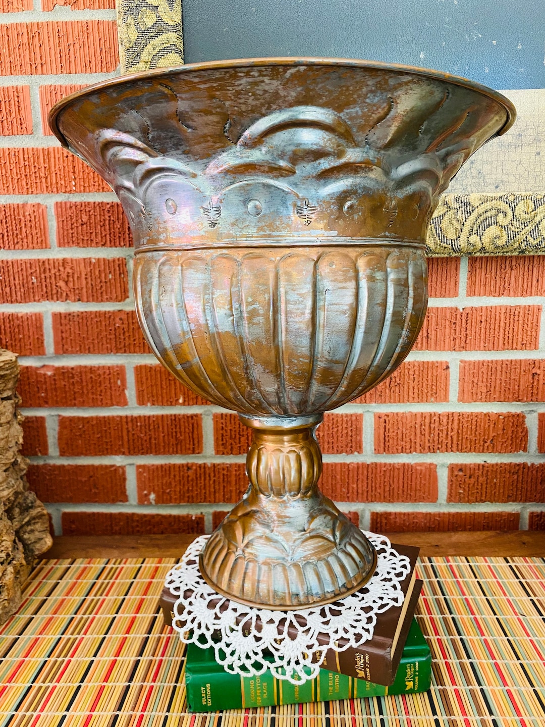 Vintage Etched Copper Wall Pocket Planter: Large Patio Vase - Etsy