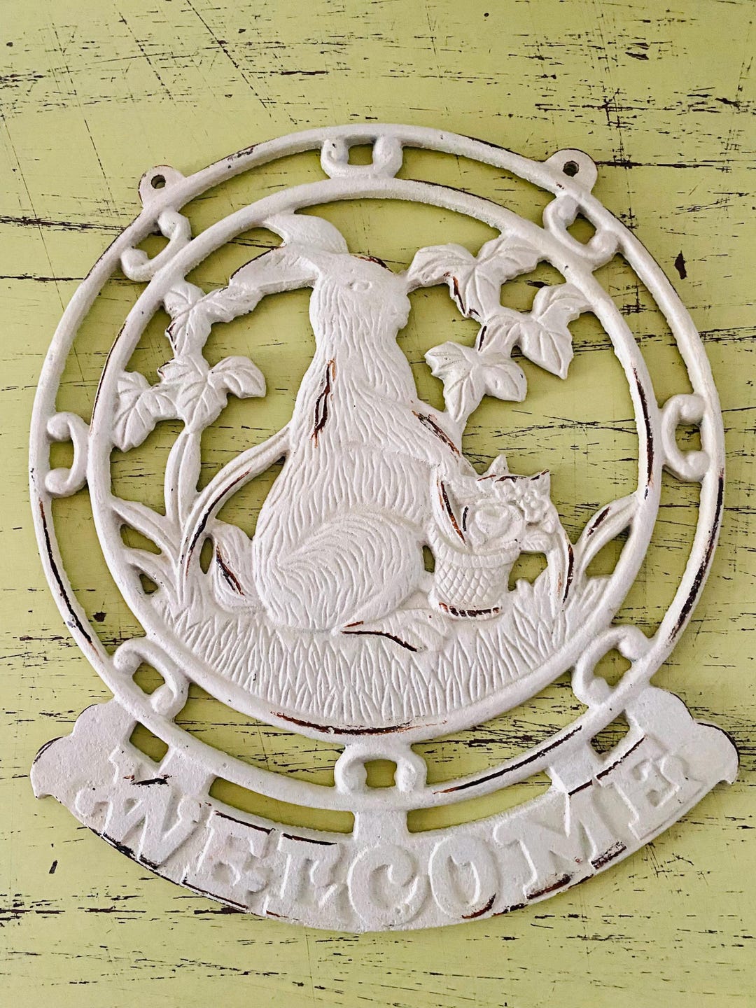 Cast Iron Wall Mount Rabbit Welcome Sign - Etsy
