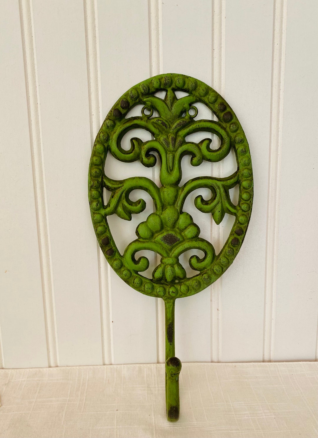 Large Wrought Iron Green Wall Mount Hook/ Hanger - Etsy