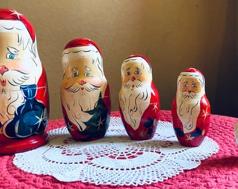Vintage Nesting Wooden Santa's, Hand Painted - Etsy