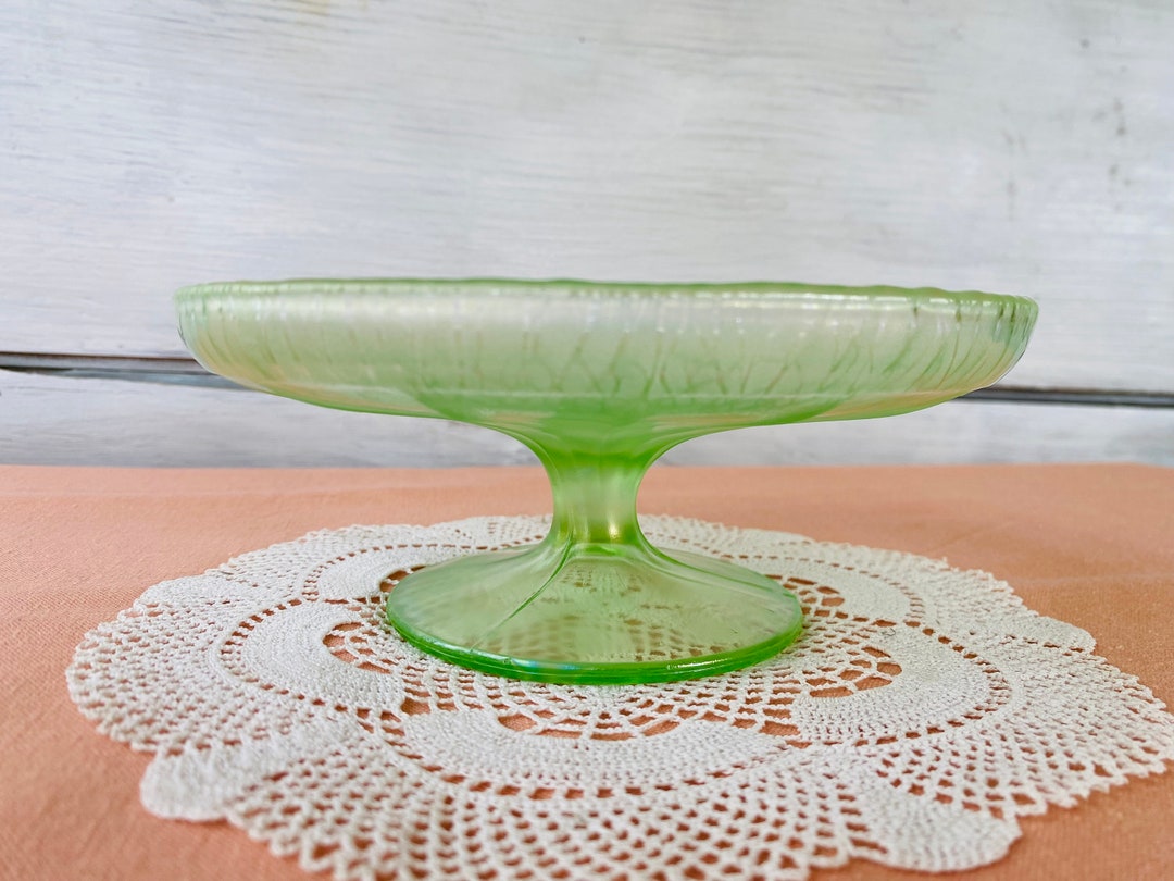 Fenton Green Vaseline Stretch Pedestal Compote/ Uranium Glass - Etsy