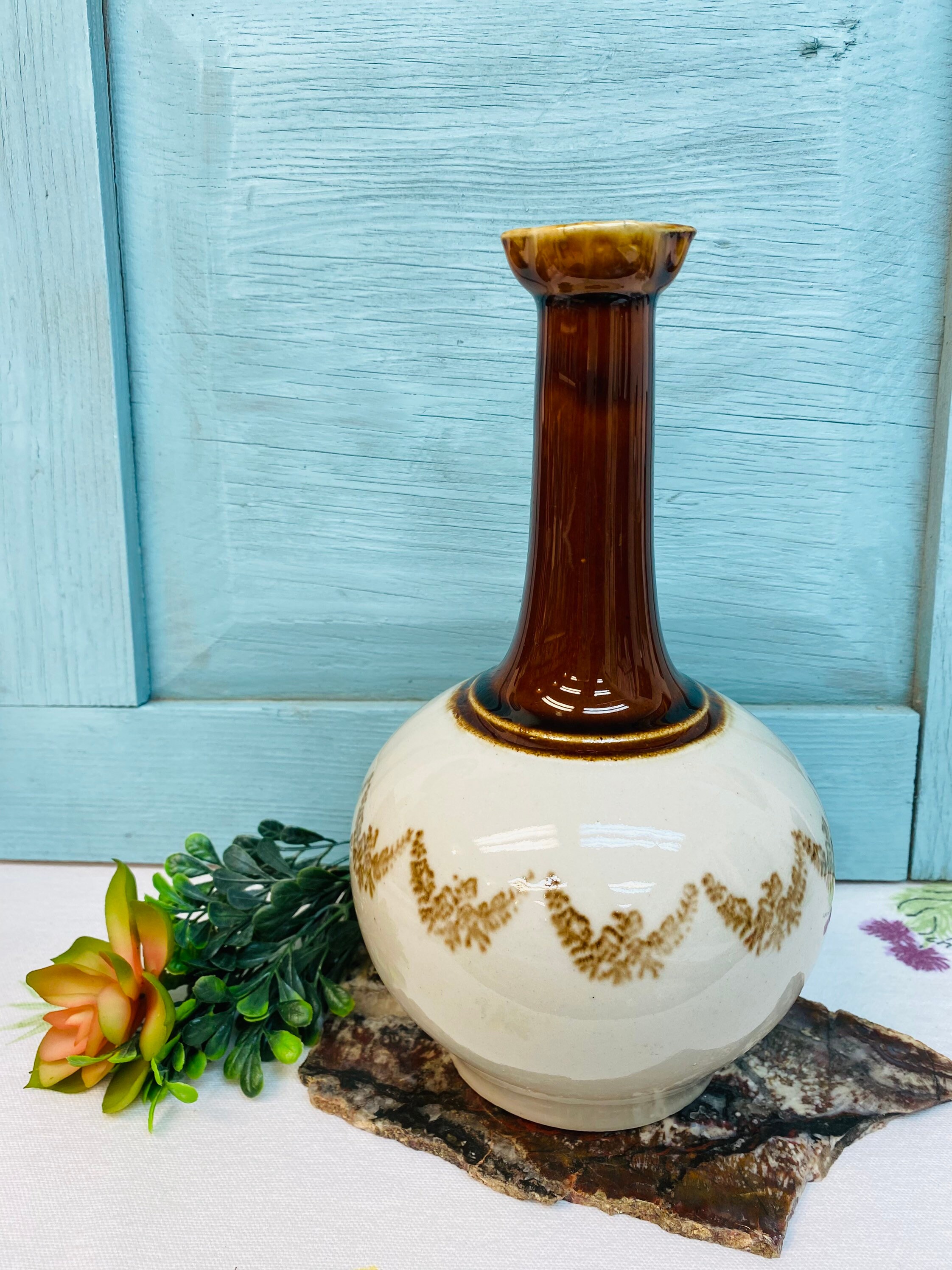 Vintage Bottle Ceramic Decanter Vase France Pottery Brown | Etsy