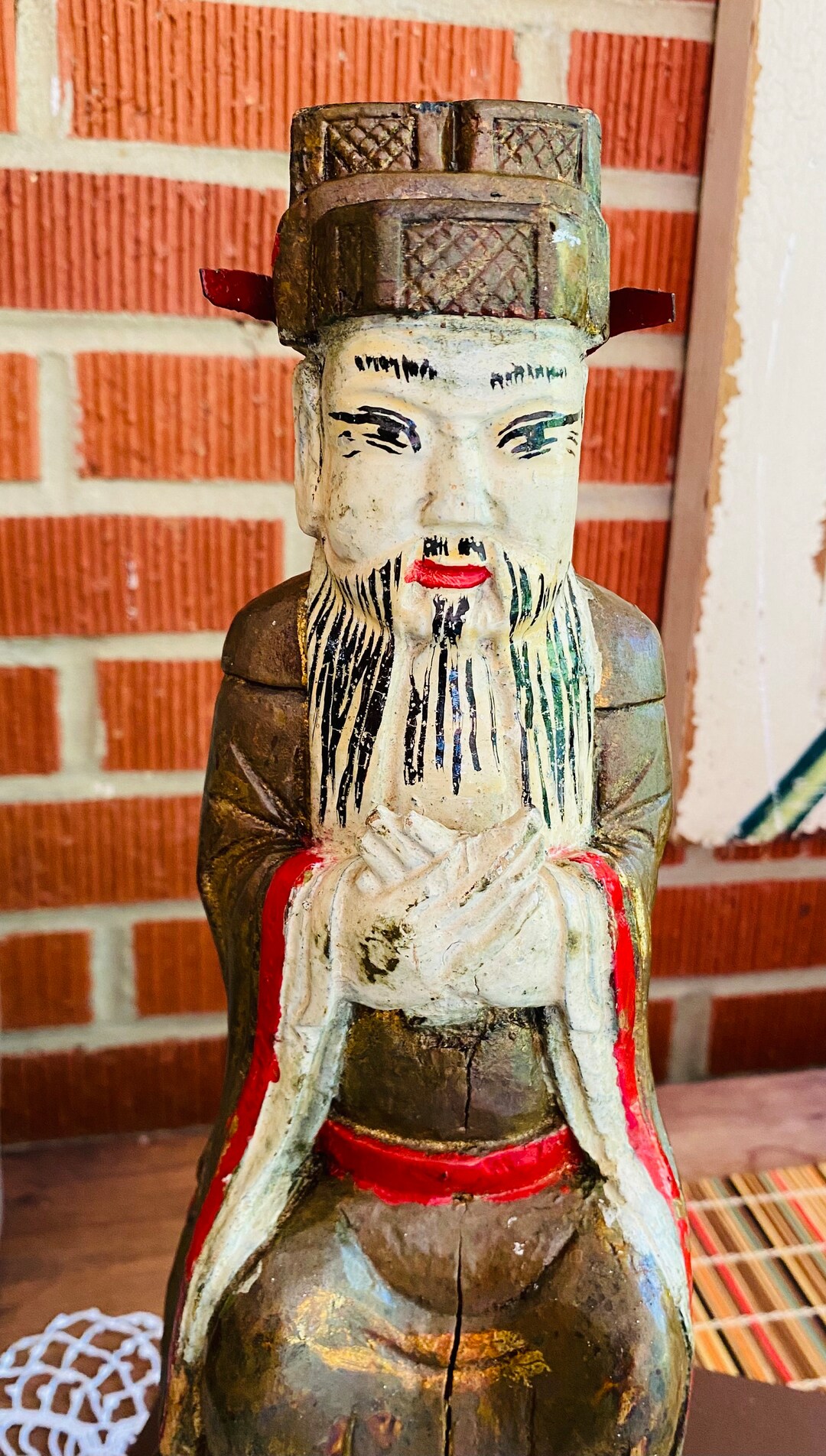 Antique Tudigong “earth God” Hand Carved Wooden Religious Asian Statue ...