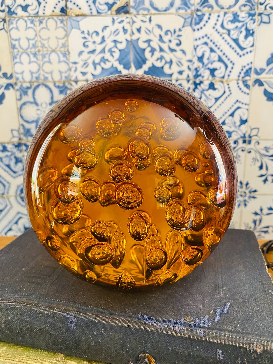 Very RARE XL Murano Amber Bubble Crystal Sphere Paperweight - Etsy