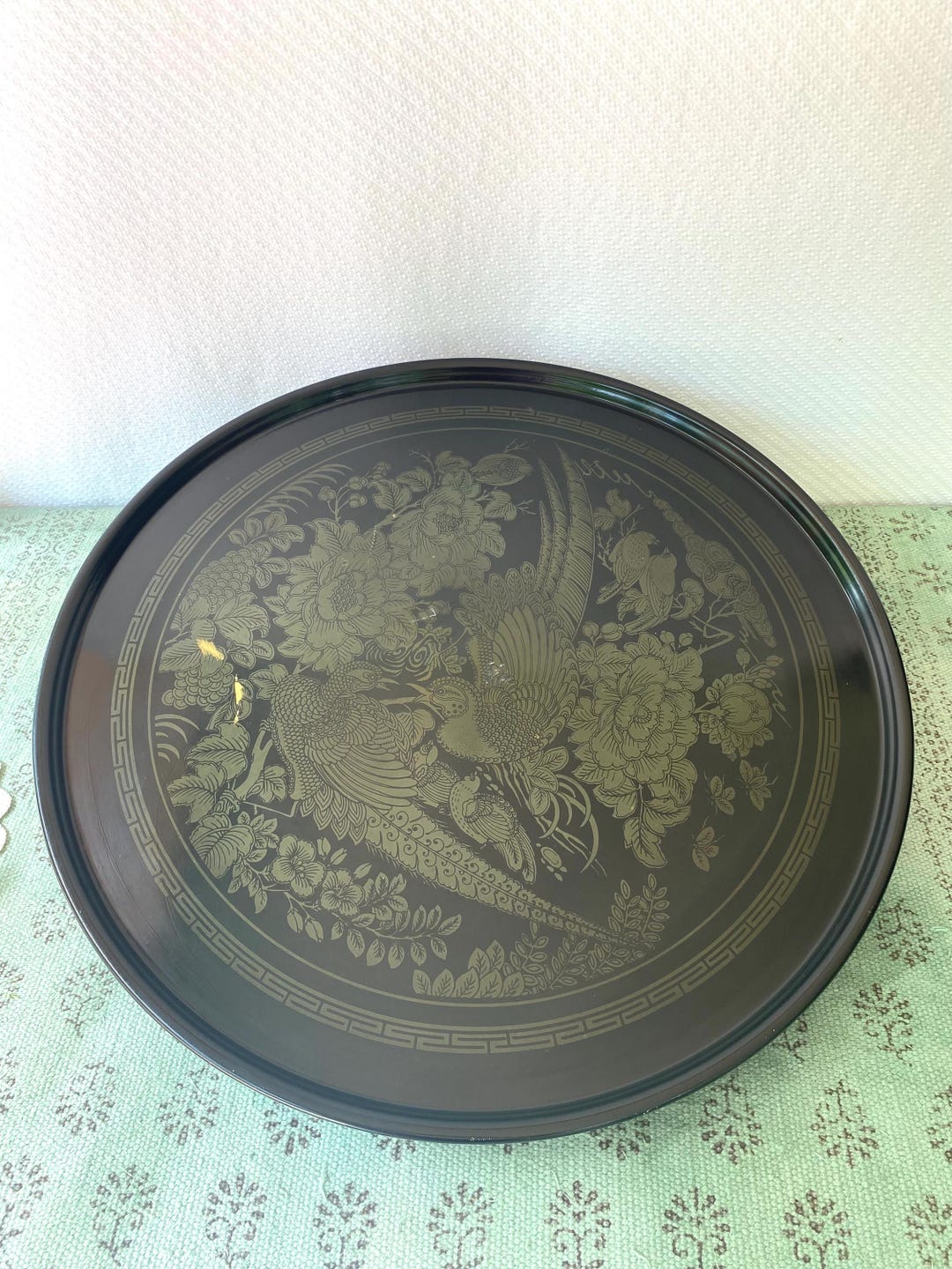 Lacquered Korean Large Round Serving Tray W/ Folding Legs/ Low Tea ...