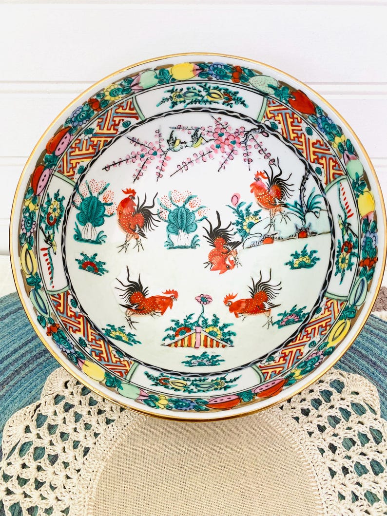 Antique Hong Kong Porcelain Rooster Bowl - Etsy
