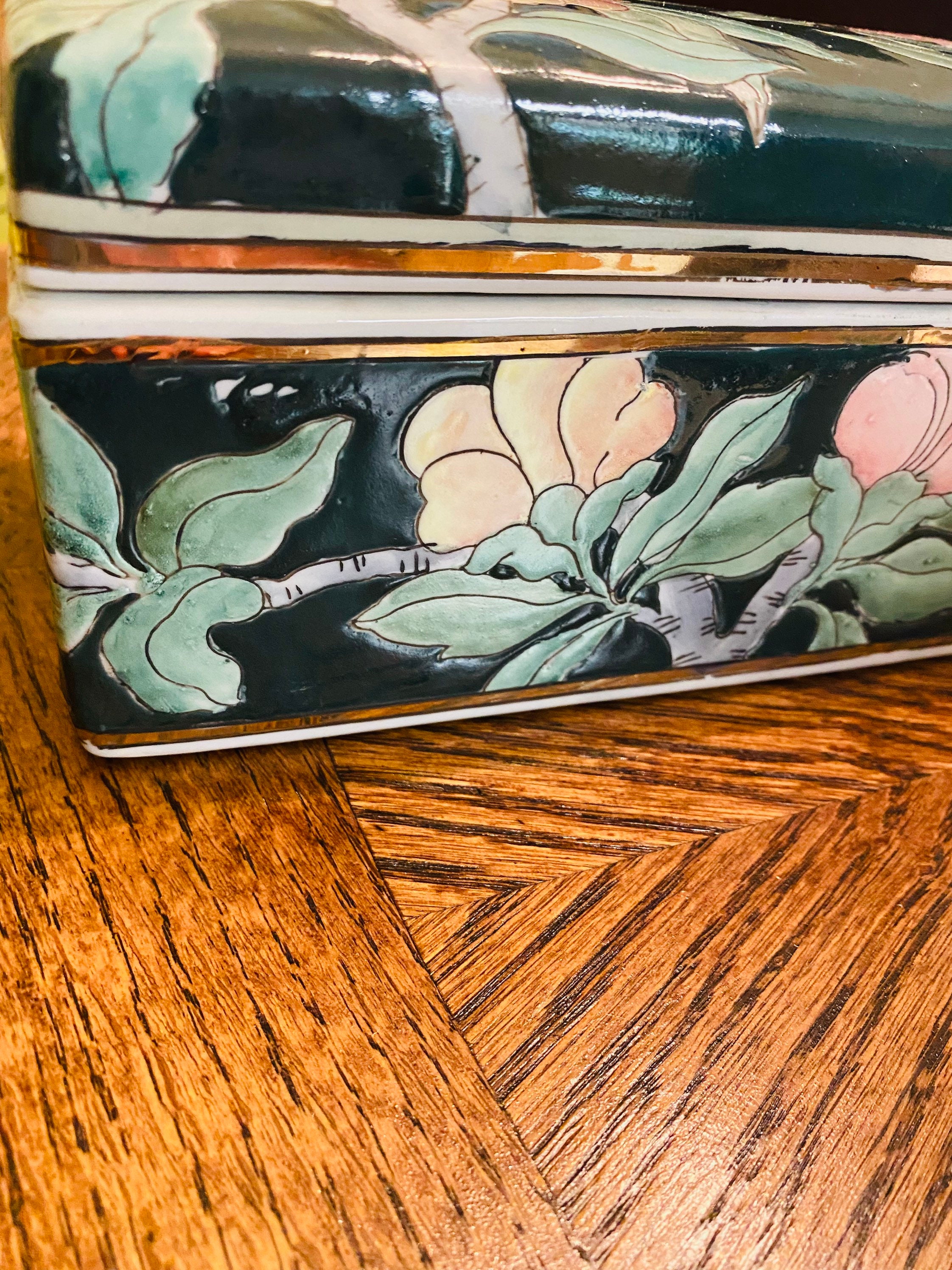 Vintage Rectangular Porcelain Trinket Box - Etsy