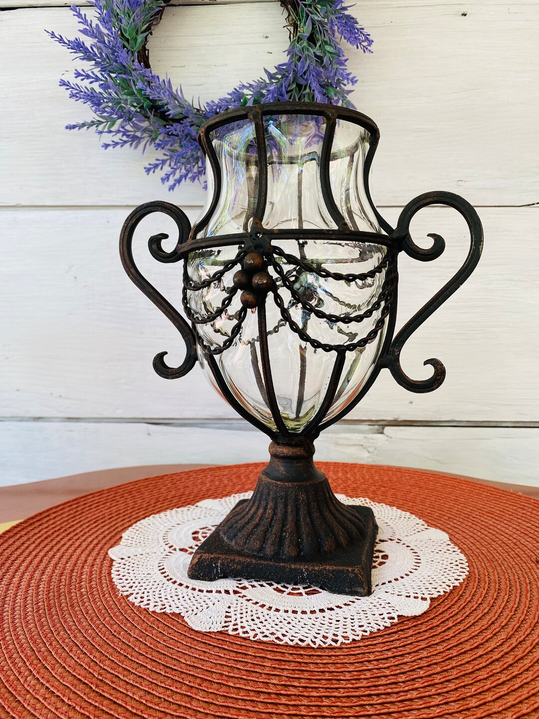 Wrought Iron & Bubble Glass Trophy Vase - Etsy