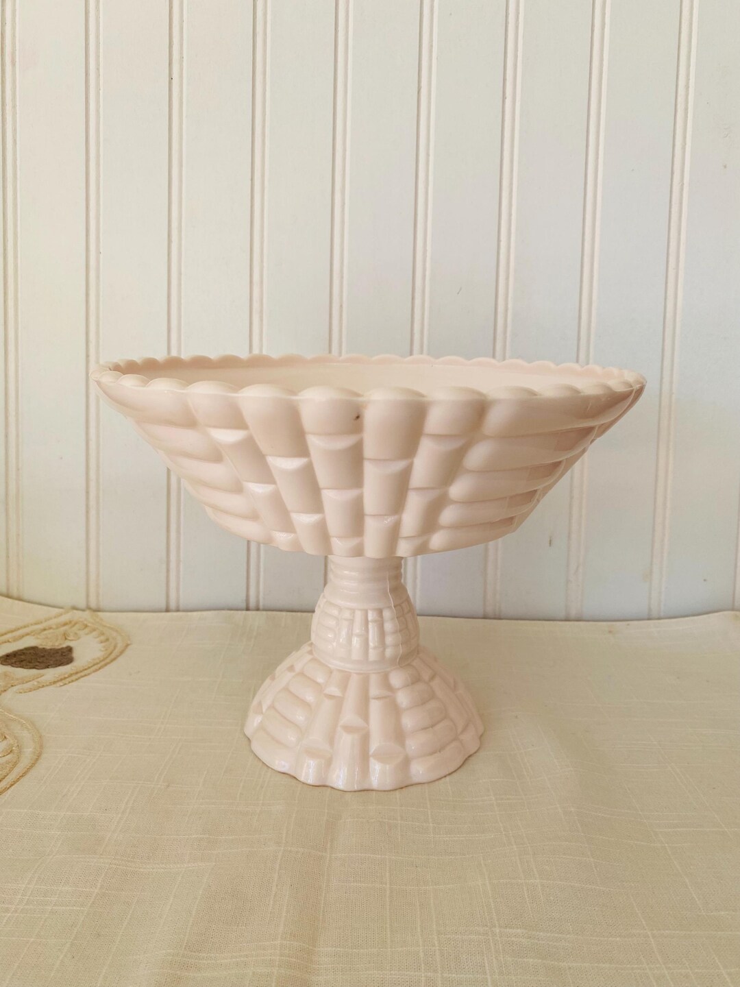 Pink Milk Glass Compote/ Pedestal Bowl - Etsy