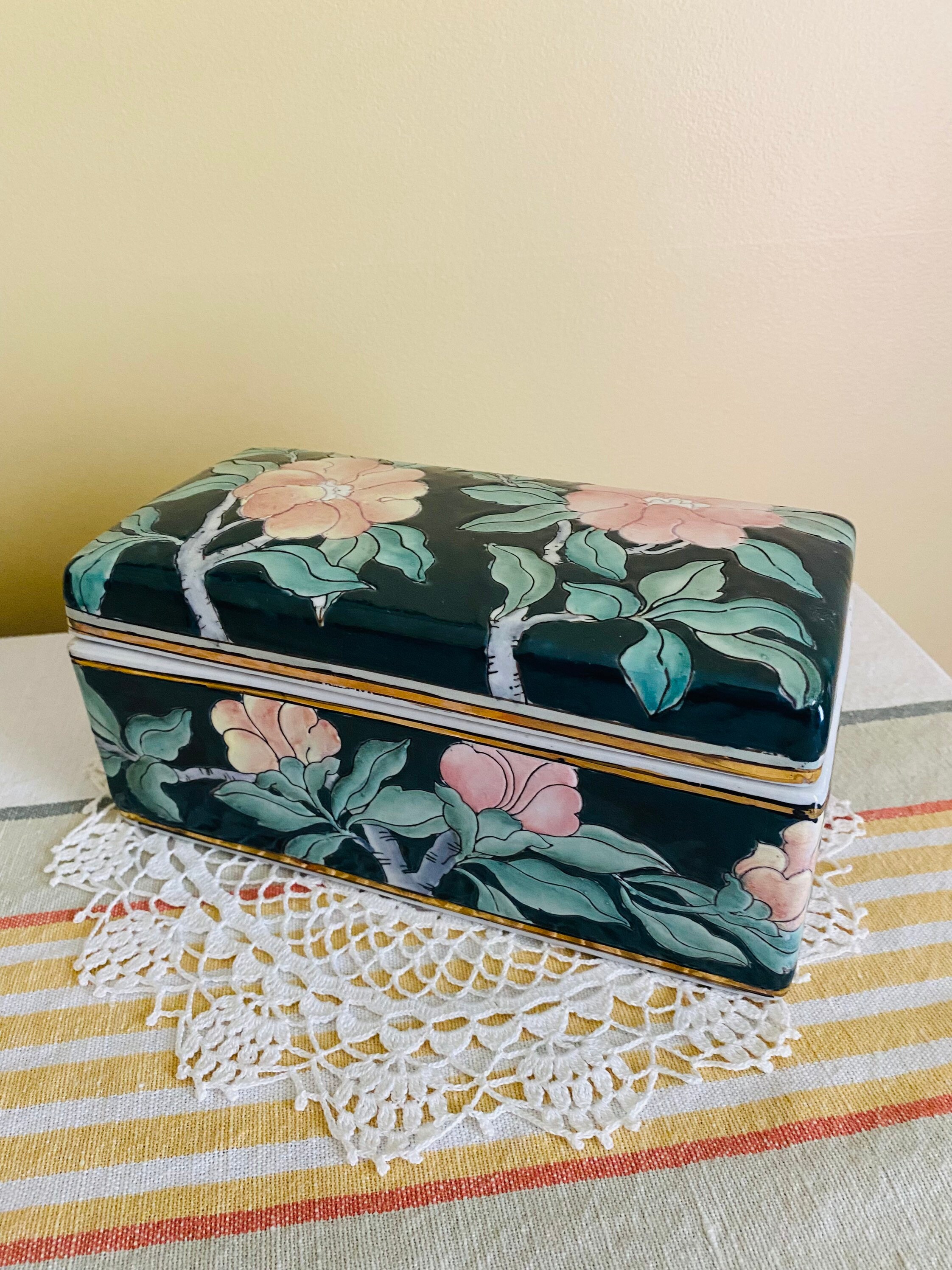 Vintage Rectangular Porcelain Trinket Box - Etsy