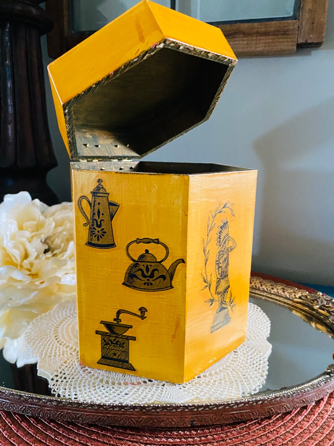 Decoupage Wooden Hexagon Tea Box - Etsy
