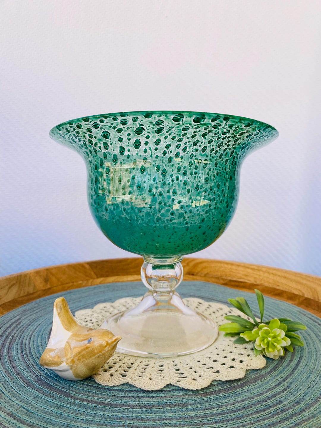 Peacock Green Glass Compote - Etsy