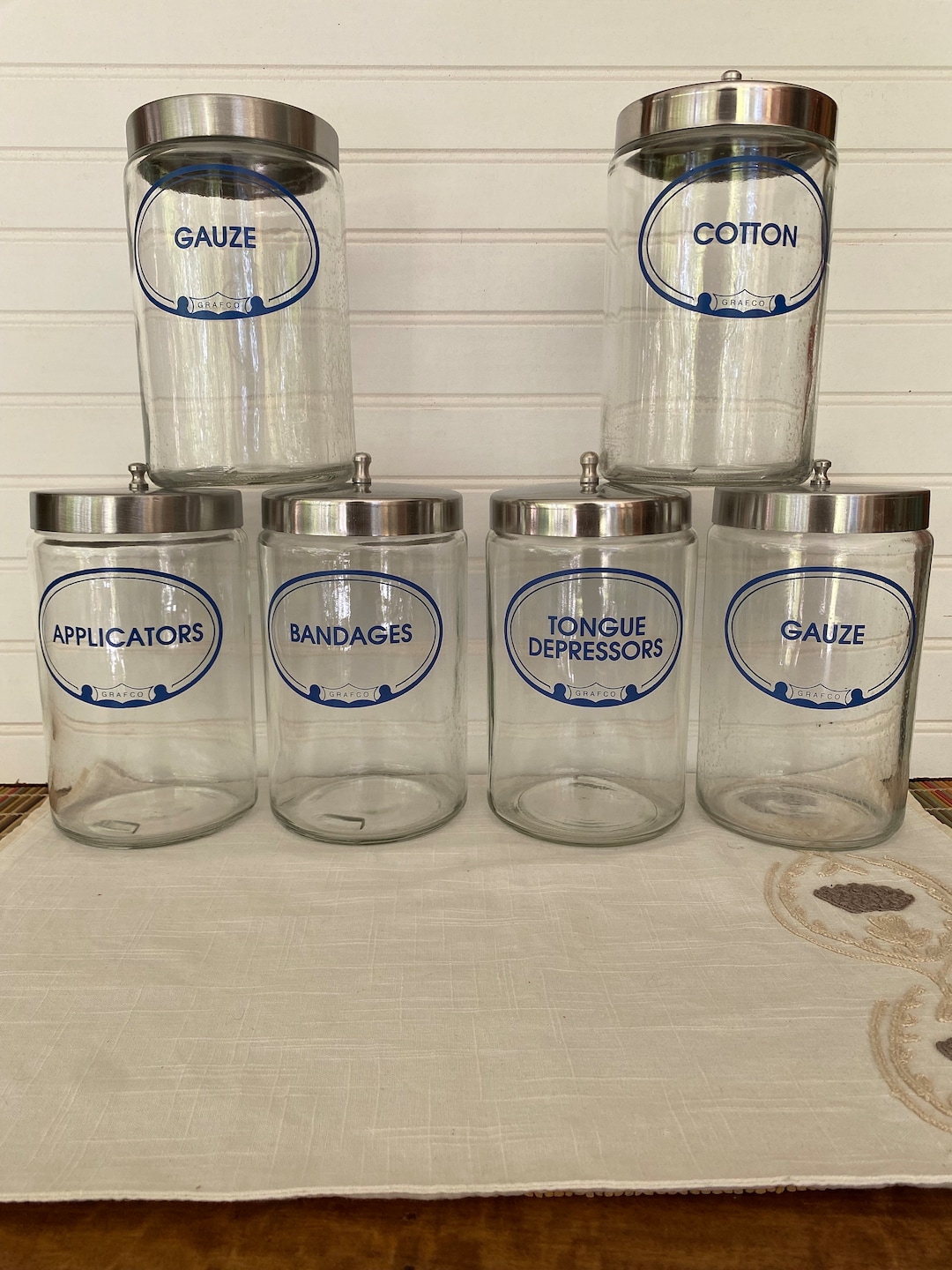 Set of 6 Vintage Grafco Medical Canisters Pre-labeled / Apothecary Jars ...