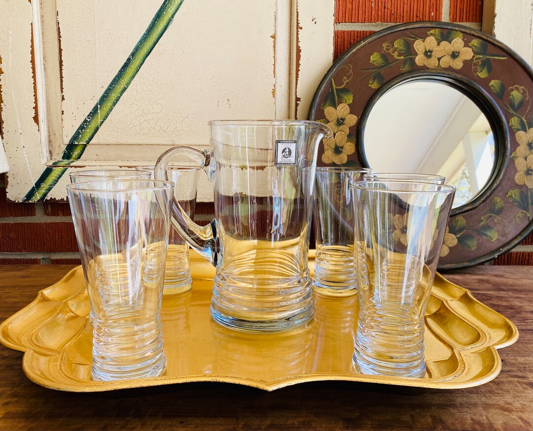 Crisa Clear Glass Pitcher W/ 6 Glasses - Etsy