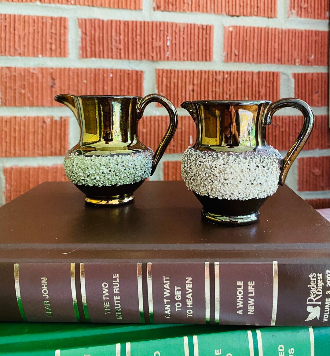 Pair of Antique Miniature English Copper Luster Glazed W/ Sand Band ...