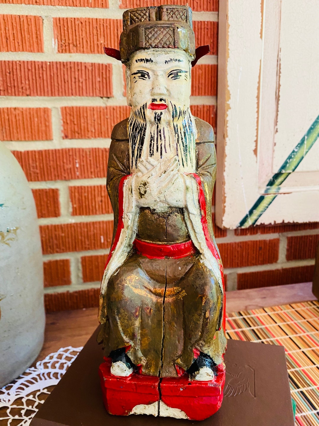 Antique Tudigong earth God Hand Carved Wooden Religious Asian Statue - Etsy