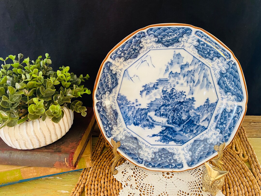 Vintage Japanese 10” Blue & White Porcelain Decagon Shaped Bowl - Etsy
