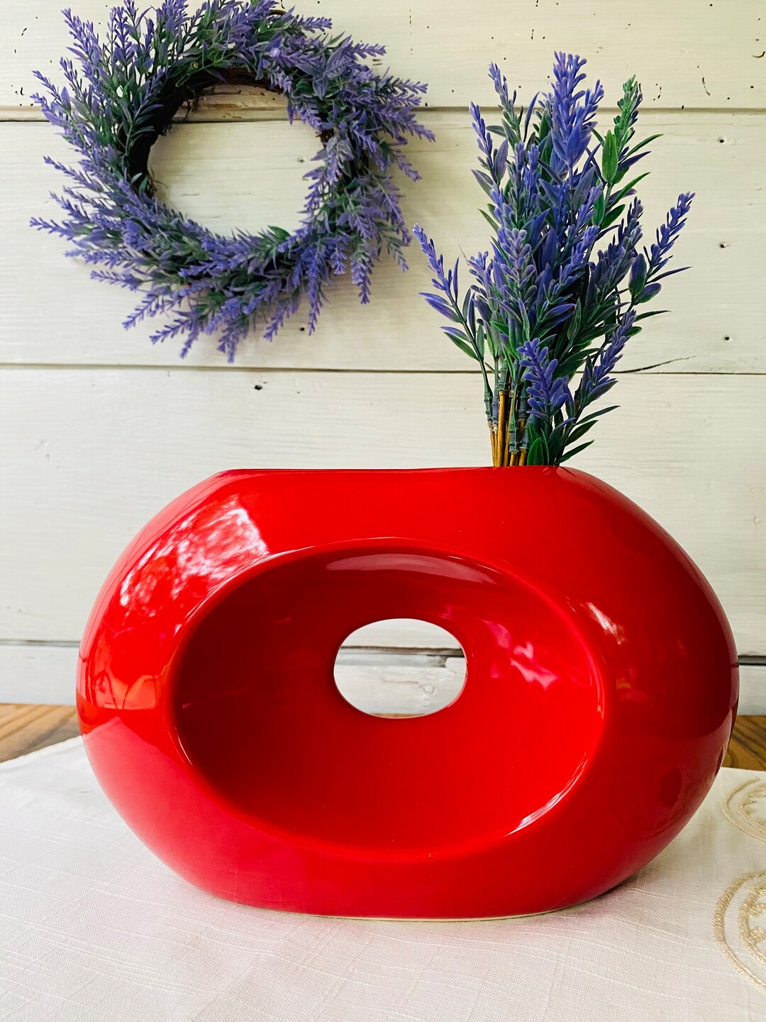 Red Ceramic Bamboo Vase/ Donut Vase - Etsy