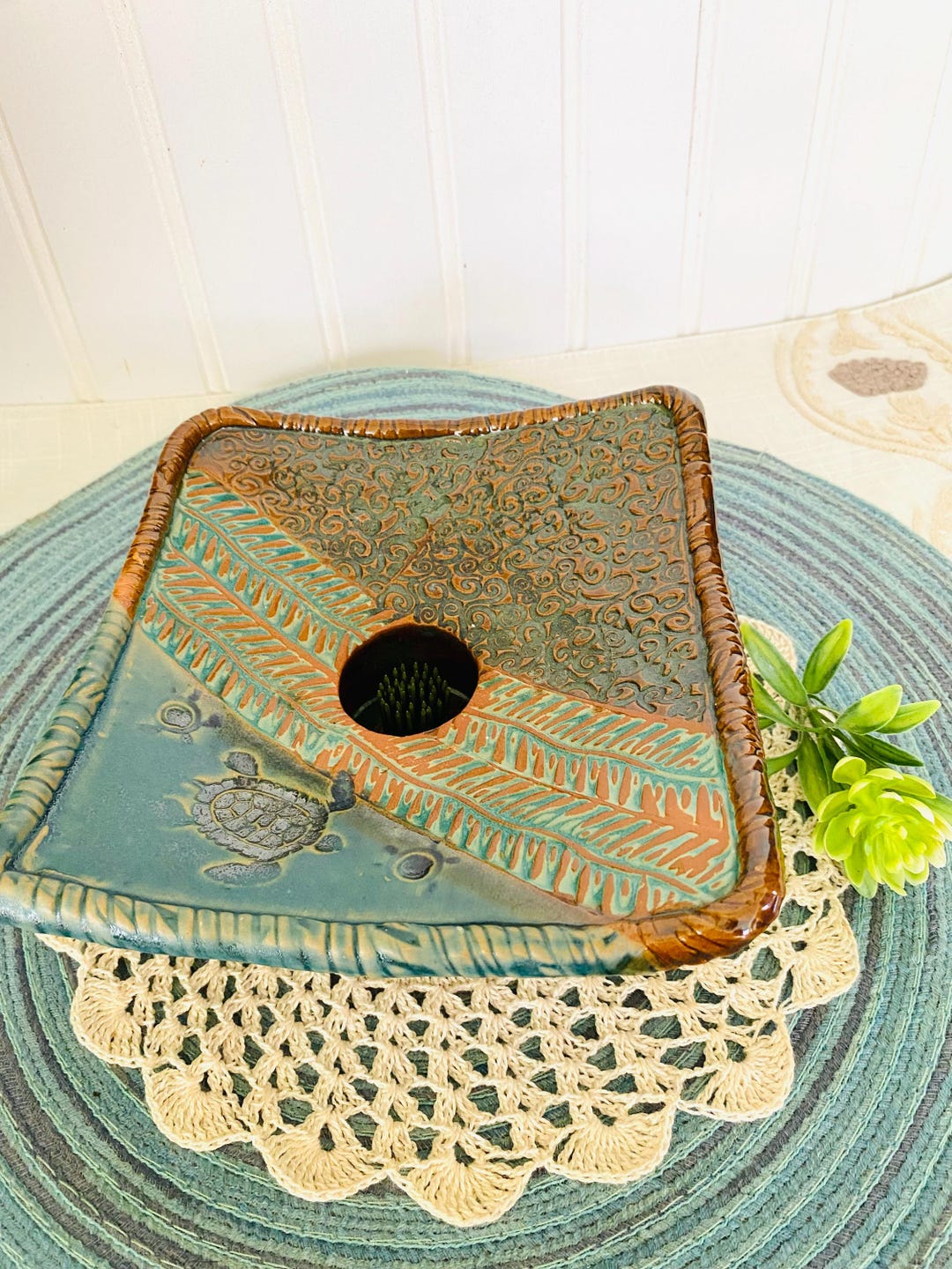 Pottery Handmade Turtle Flower Frog - Etsy