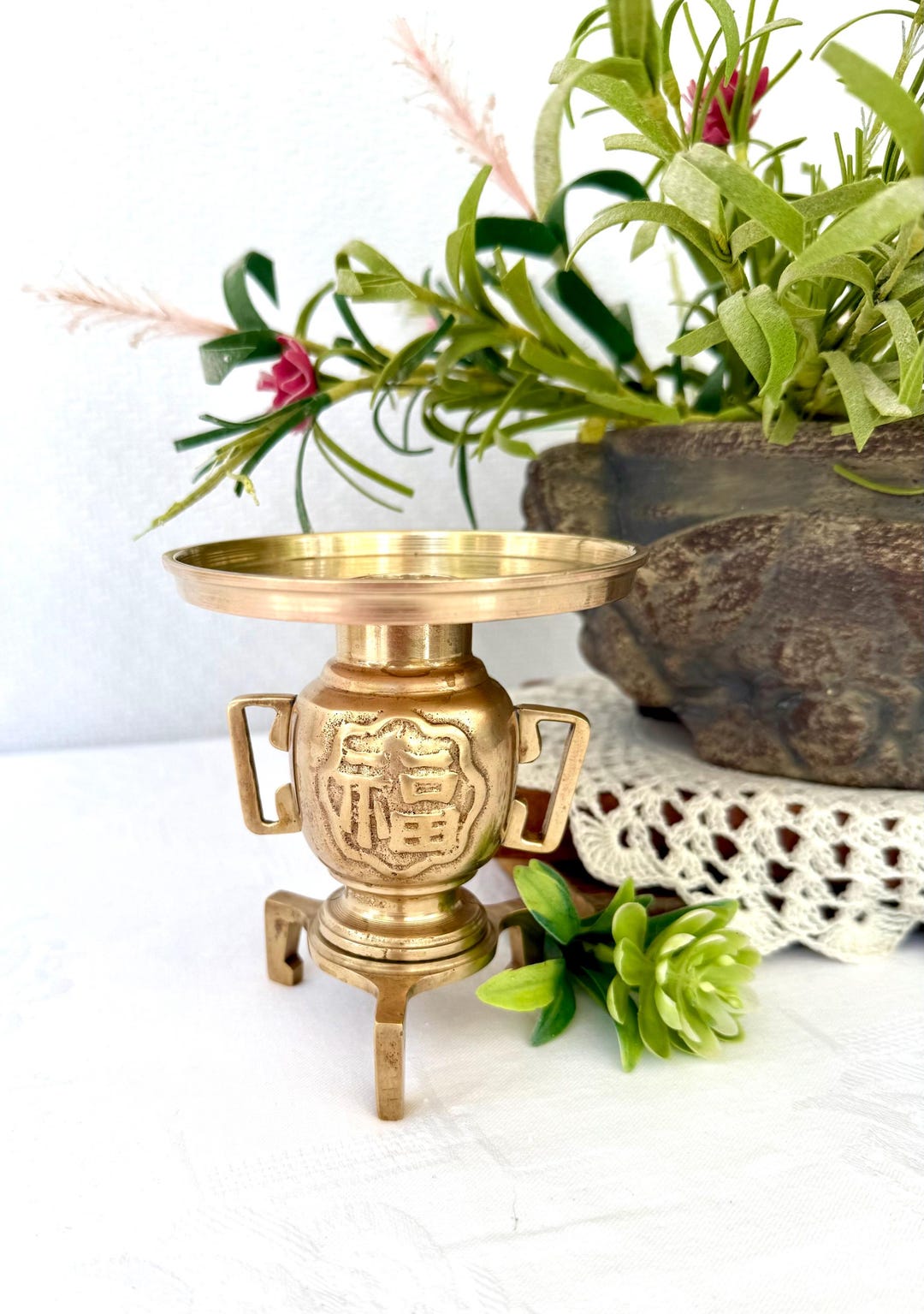 Antique Chinese Brass Tripod Incense Burner / Candleholder - Etsy