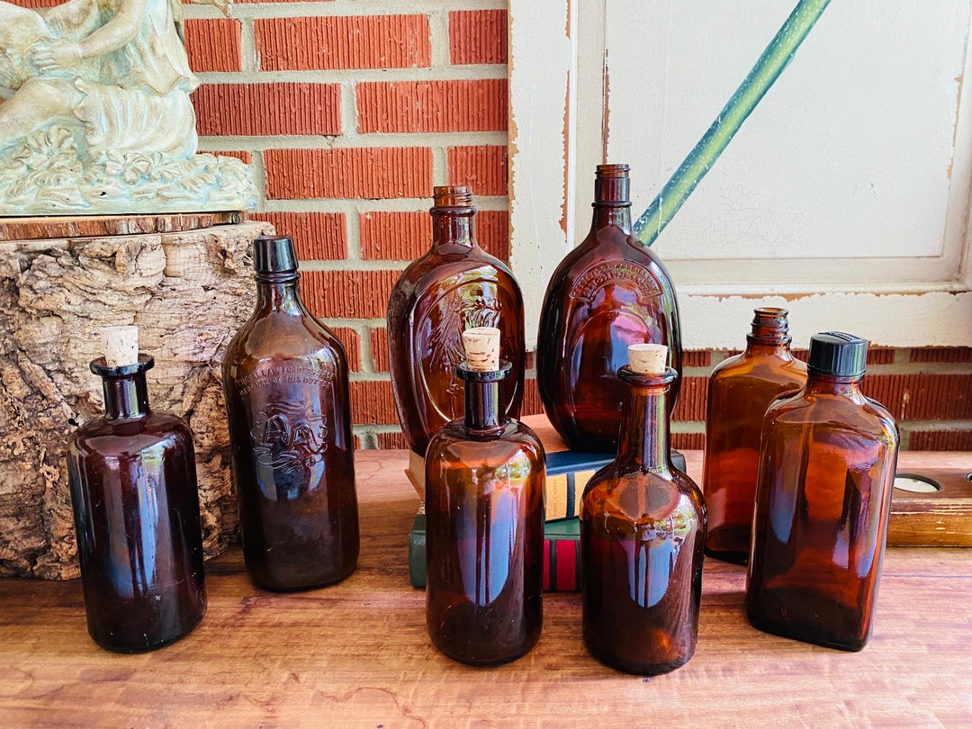 Collection of 8 Antique/ Vintage Brown Glass Bottles - Etsy