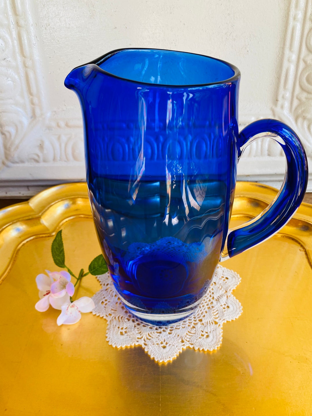 Cobalt Blue Glass Pitcher - Etsy