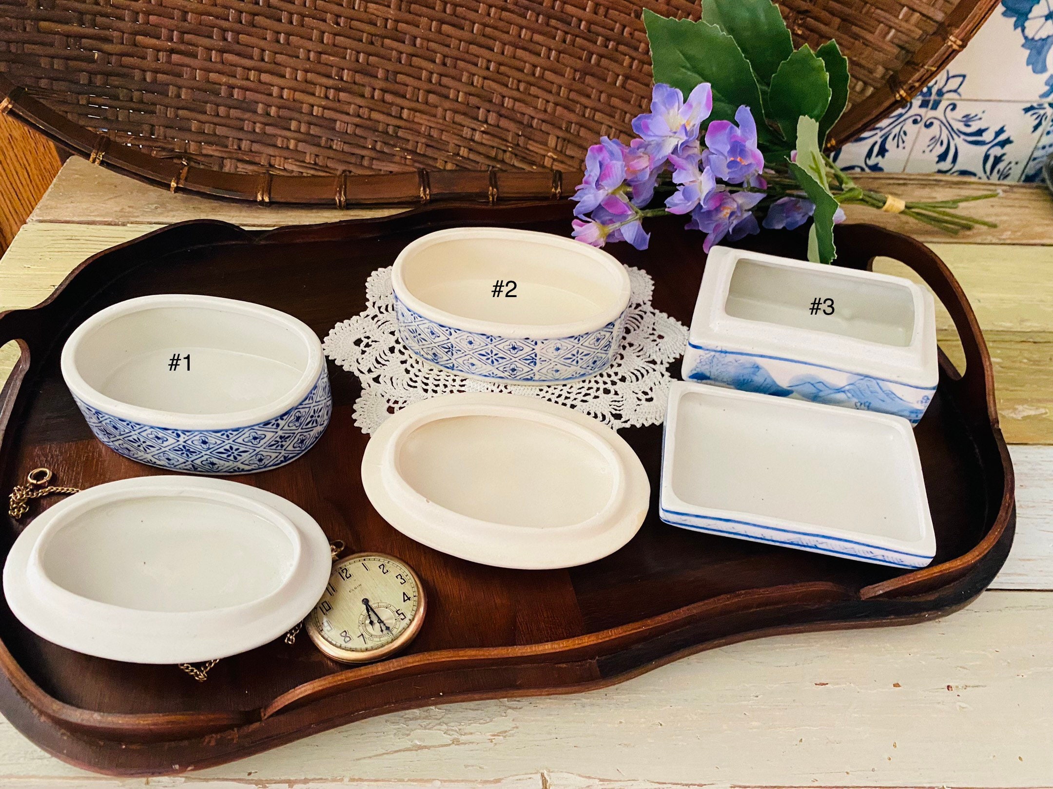 Vintage Porcelain Blue & White Trinket Box/ Jewelry Storage - Etsy