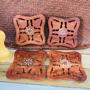 Set of 4 Teak Wood Hand Carved Trivets - Etsy