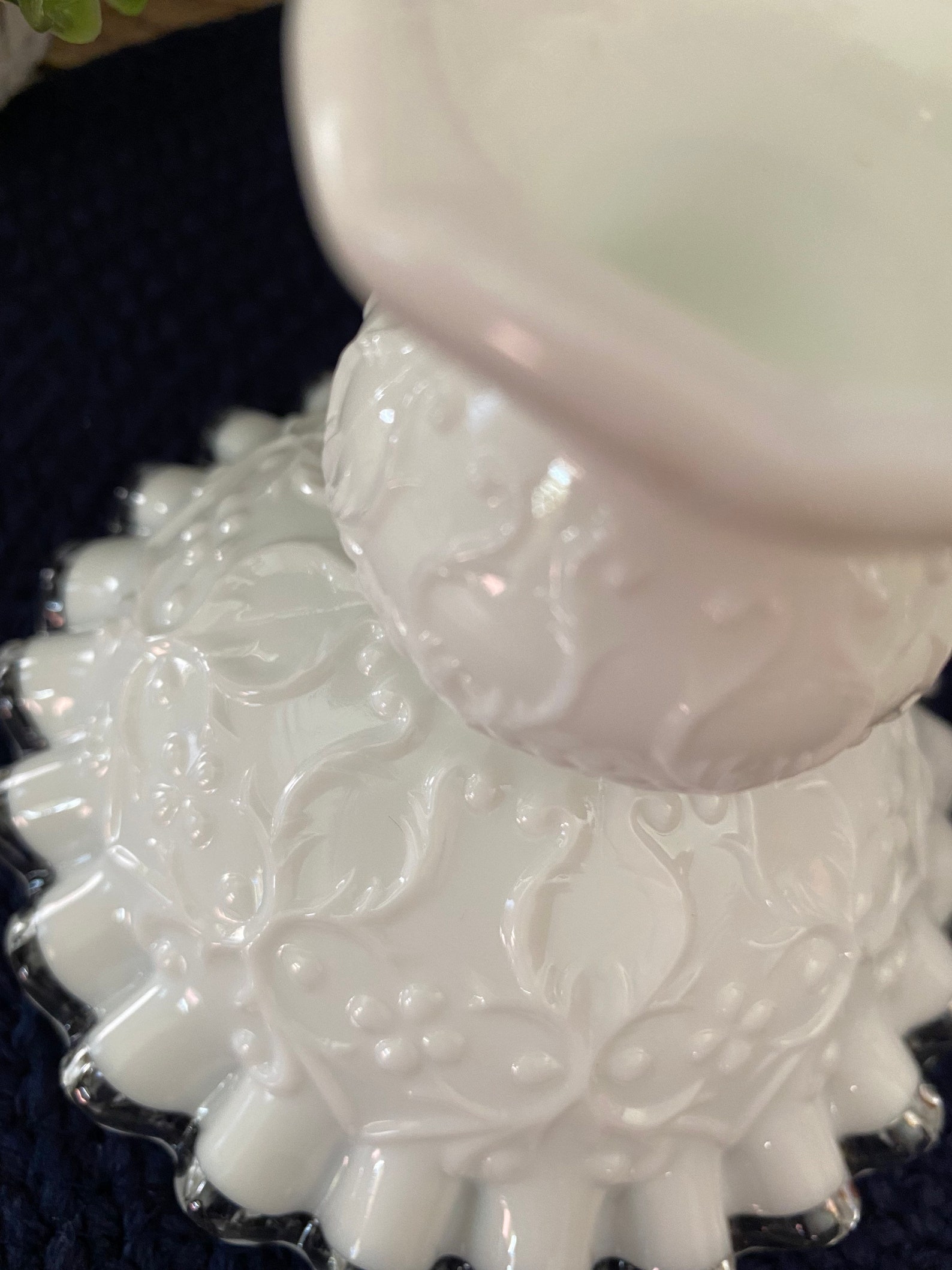 Pair of Vintage Fenton White Milk Glass Silver Crest - Etsy