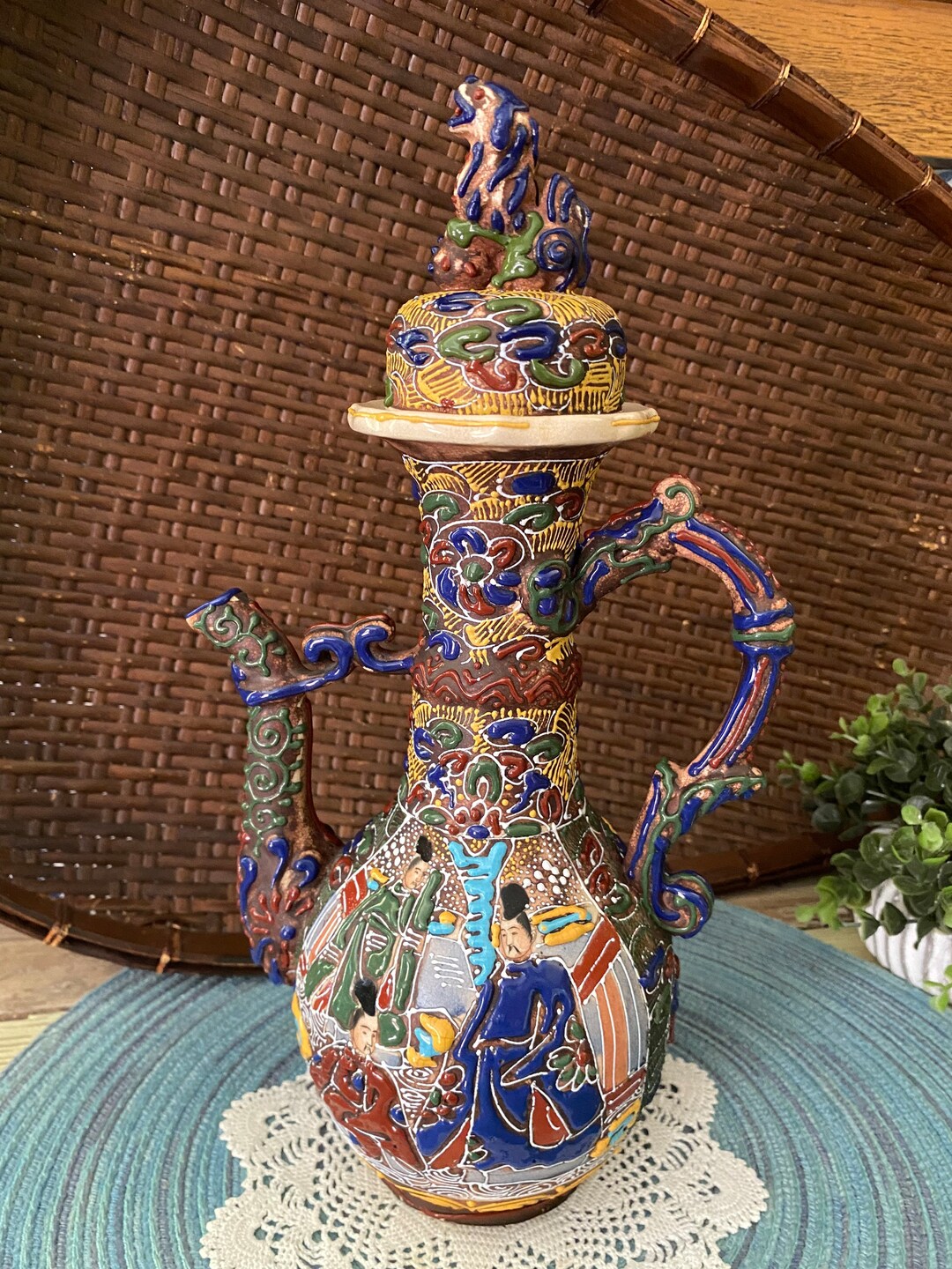 Antique Satsuma Moriage Style Enameled Wine Ewer - Etsy