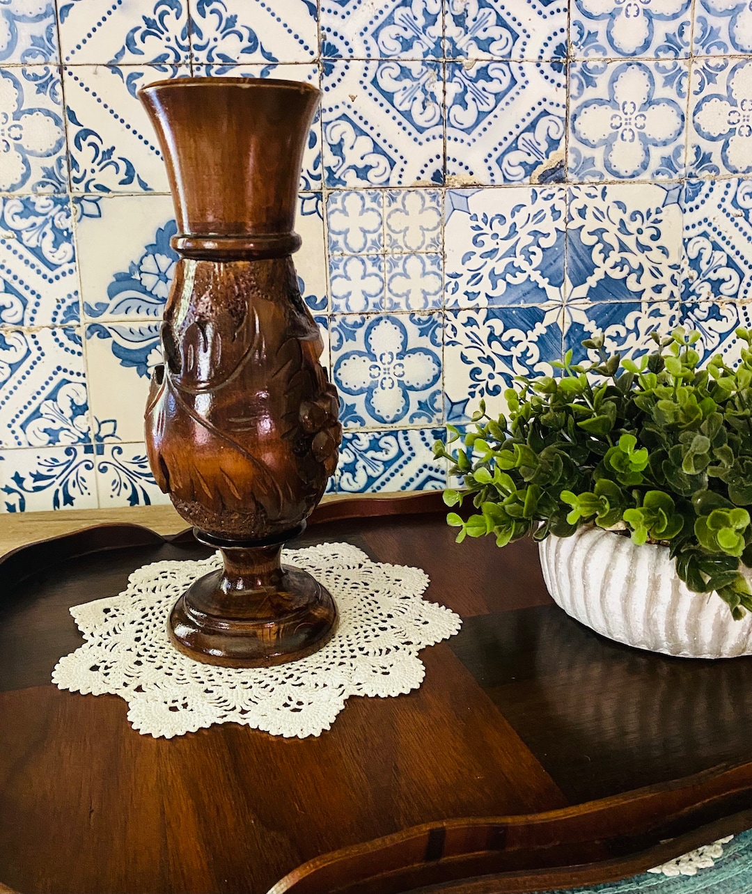 Carved Wooden Vase - Etsy