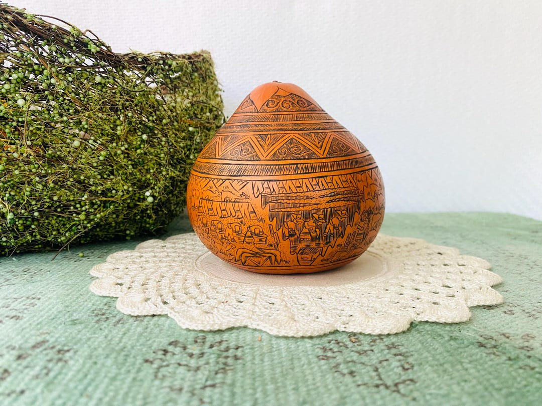 Hand Carved Peruvian Gourd/ Folk Art - Etsy