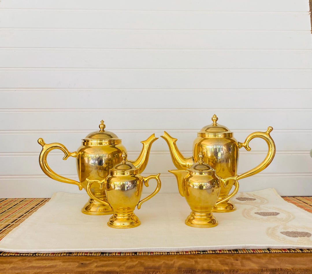 Antique Solid Brass Tea & Coffee Server Set - Etsy