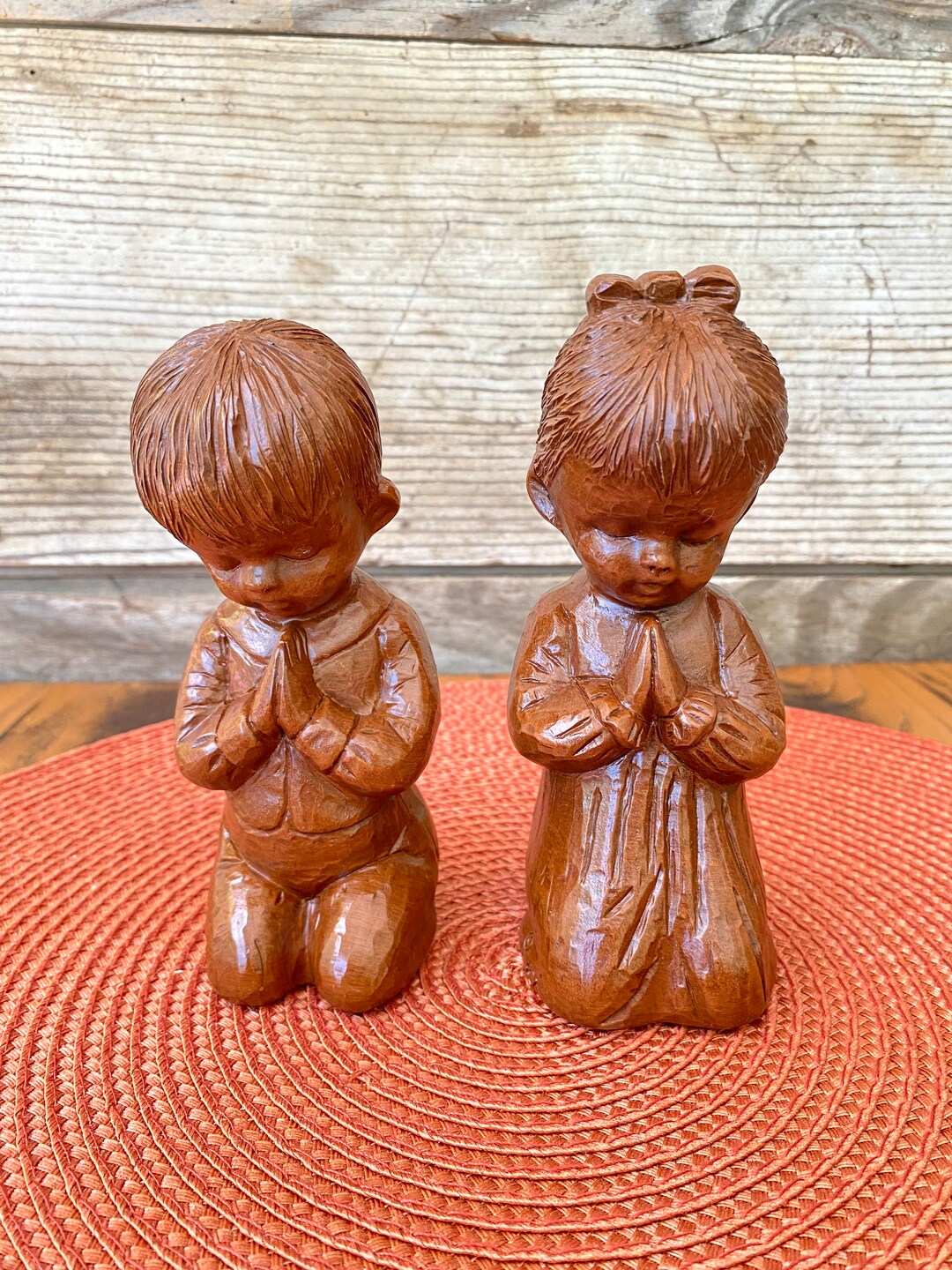 Pair of Adorable Resin Wood Praying Children Figurines - Etsy
