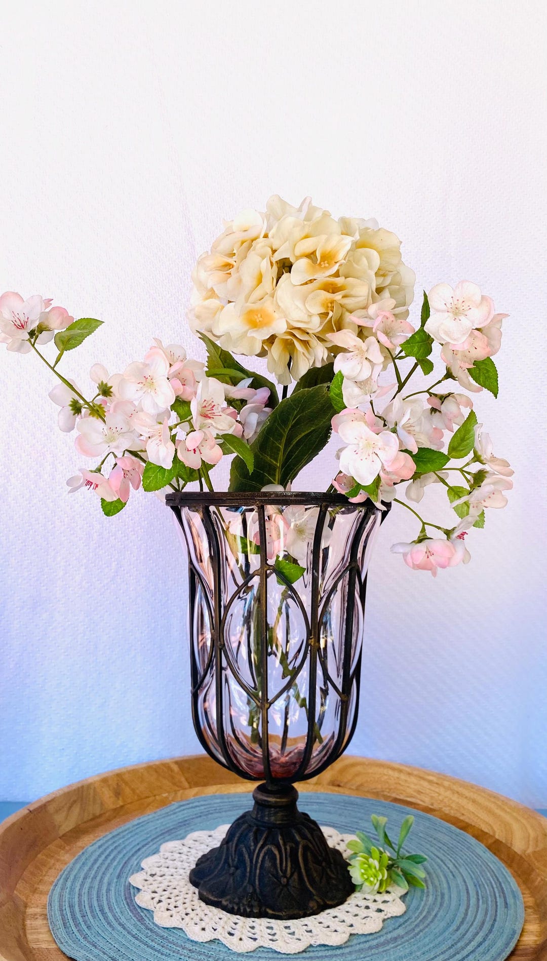 Large Wrought Iron Pale Pink Caged Glass Vase - Etsy