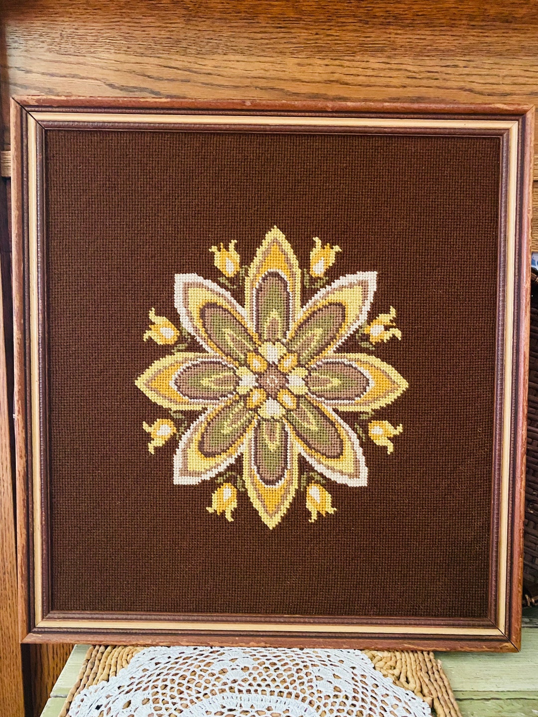 Large Vintage Needlepoint Picture - Etsy