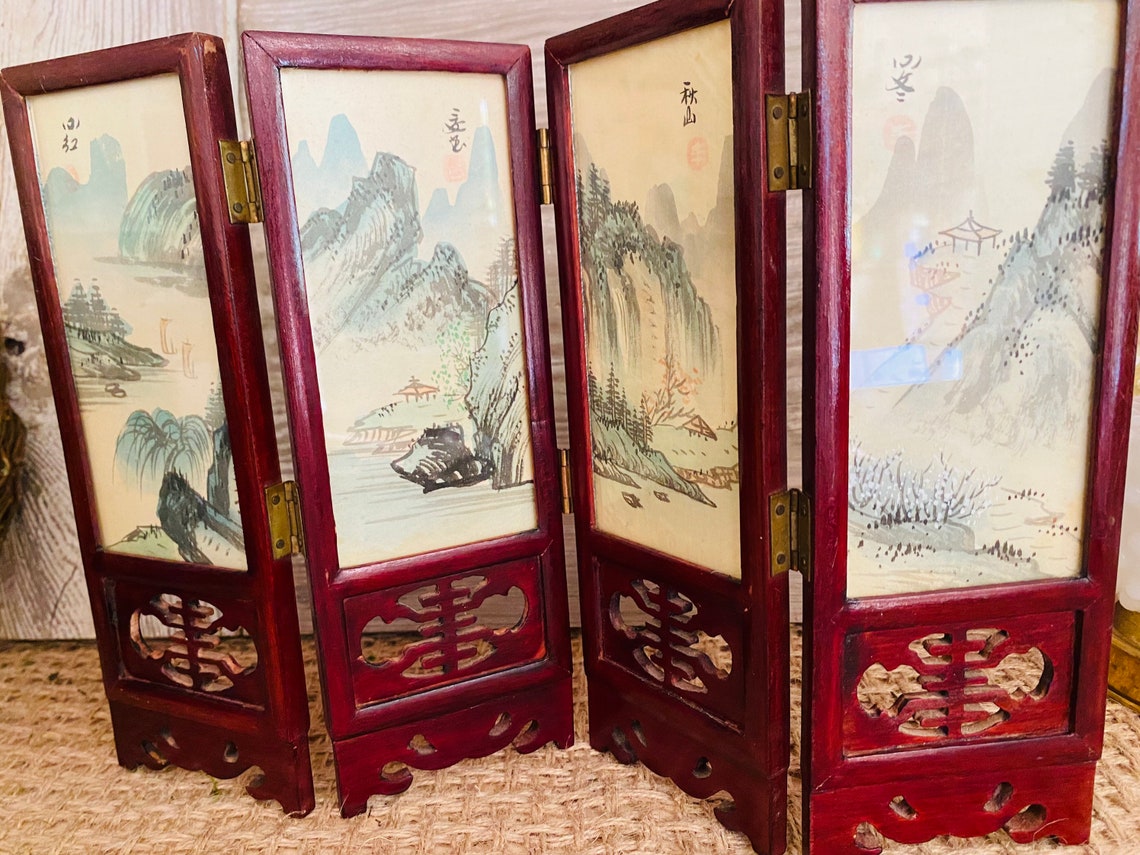 Vintage Chinese 4 Panel Screen Artist Hand Painted Silk - Etsy