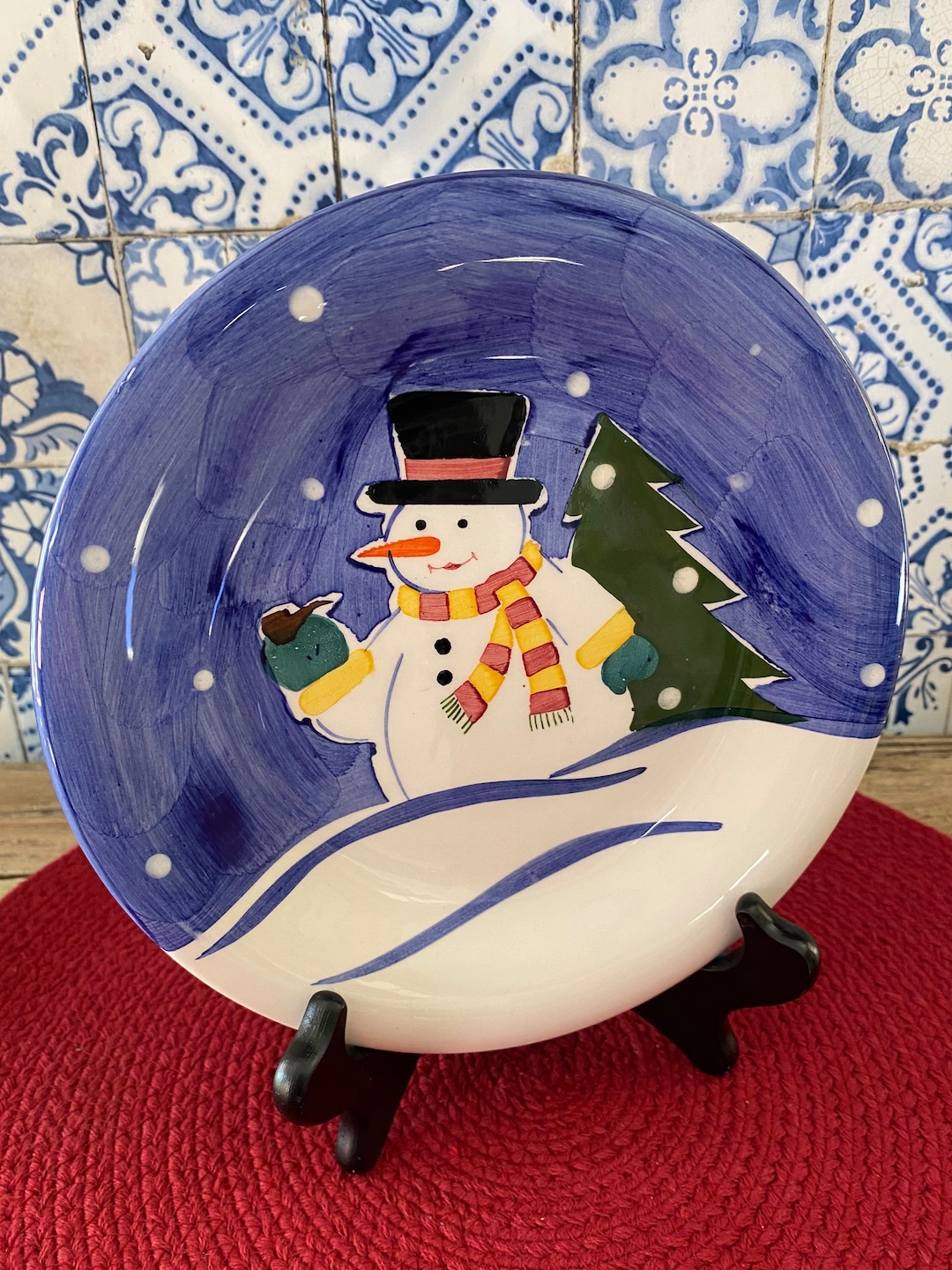 Vintage Hand Painted Snowman Plate/ Santa Cookie Plate - Etsy