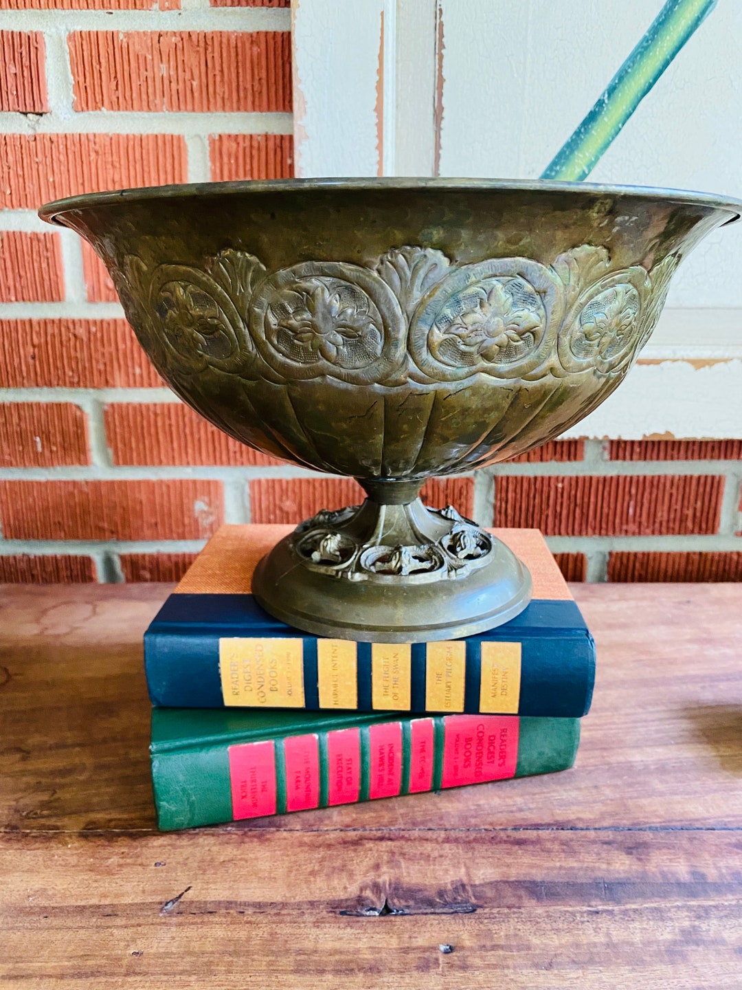 Large Pedestal Hammered Embossed Compote/ Centerpiece - Etsy