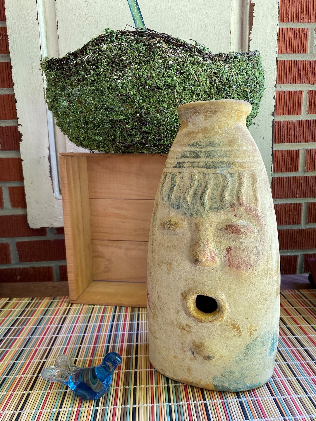 14” Open Mouth Face Vase / Mexican Clay Pottery / Sculpture Face Mayan ...
